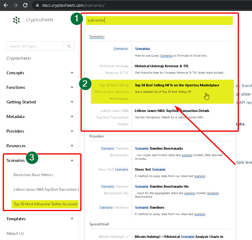 How to use Cryptosheets Scenarios as Formulas in Excel and Google using Cryptosheets | Cryptosheets